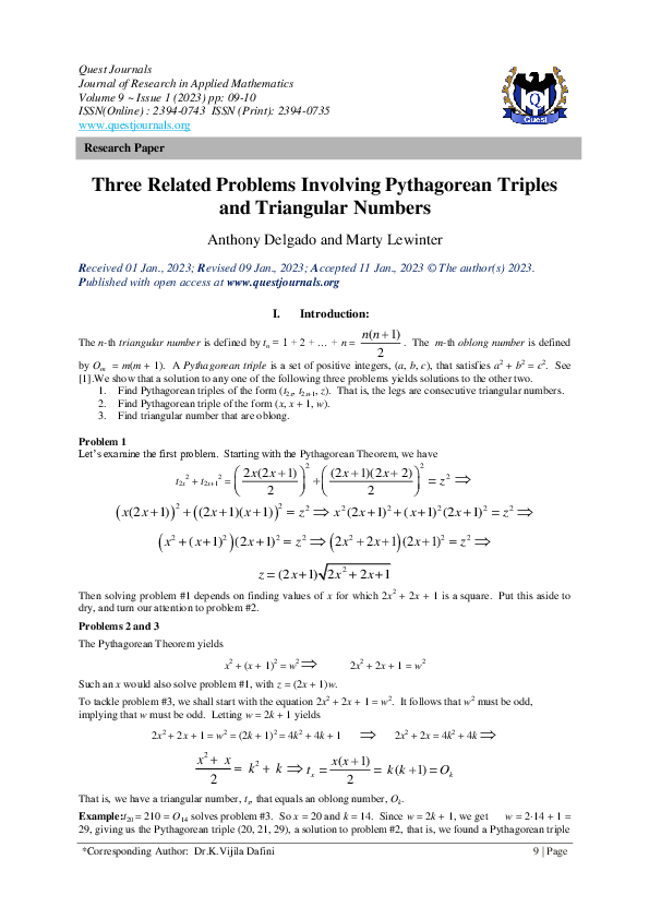 (PDF) Three Related Problems Involving Pythagorean Triples and ...