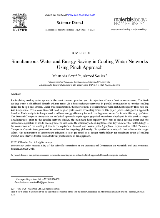 (PDF) Simultaneous Water and Energy Saving in Cooling Water Networks ...