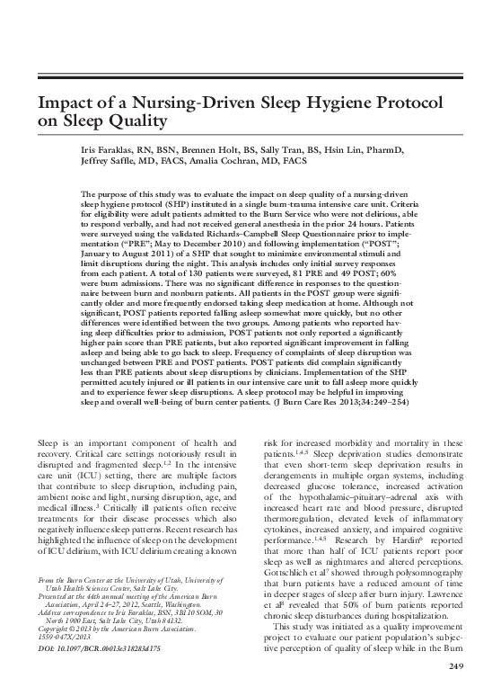 (PDF) Impact of a Nursing-Driven Sleep Hygiene Protocol on Sleep Quality