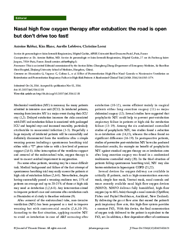 (PDF) Nasal high flow oxygen therapy after extubation: the road is open ...