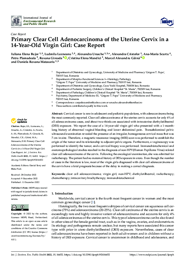Pdf Primary Clear Cell Adenocarcinoma Of The Uterine Cervix In A 14 Year Old Virgin Girl Case
