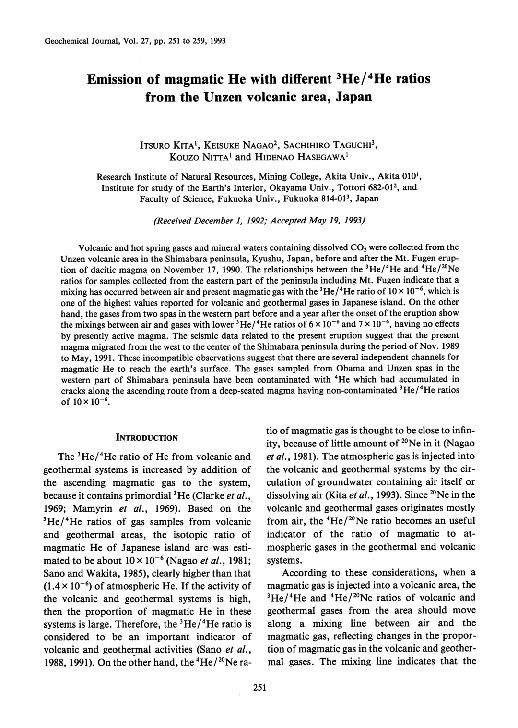 (PDF) Emission of magmatic He with different 3He/4He ratios from the ...