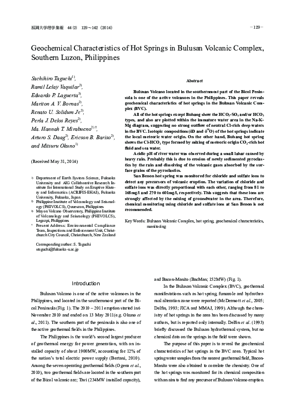 (PDF) Geochemical Characteristics of Hot Springs in Bulusan Volcanic ...