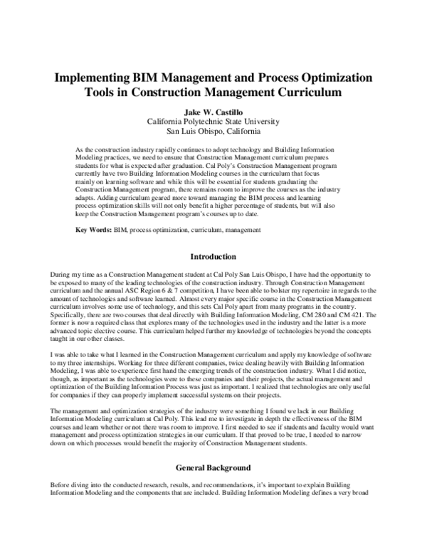 (PDF) Implementing BIM Management and Process Optimization Tools in ...