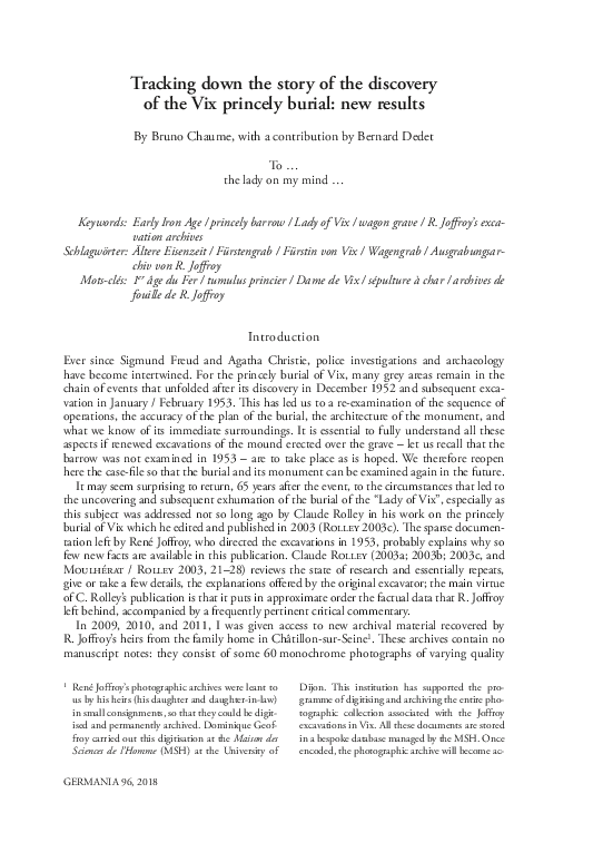 (PDF) Tracking down the story of the discovery of the Vix princely ...
