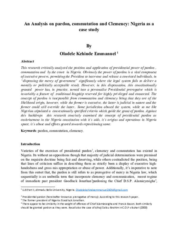 (DOC) An Analysis on pardon, commutation and Clemency: Nigeria as a ...