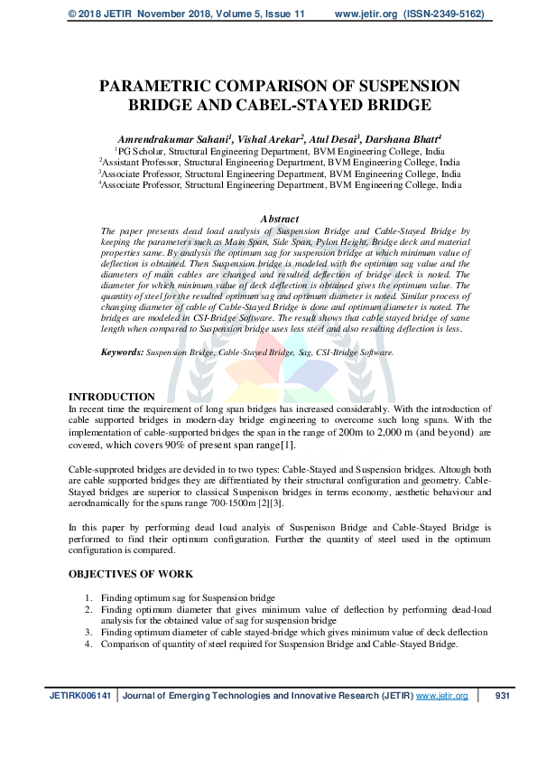 Pdf Parametric Comparison Of Suspension Bridge And Cable Stayed Bridge