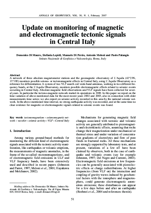 (PDF) Update on monitoring of magnetic and electromagnetic tectonic ...