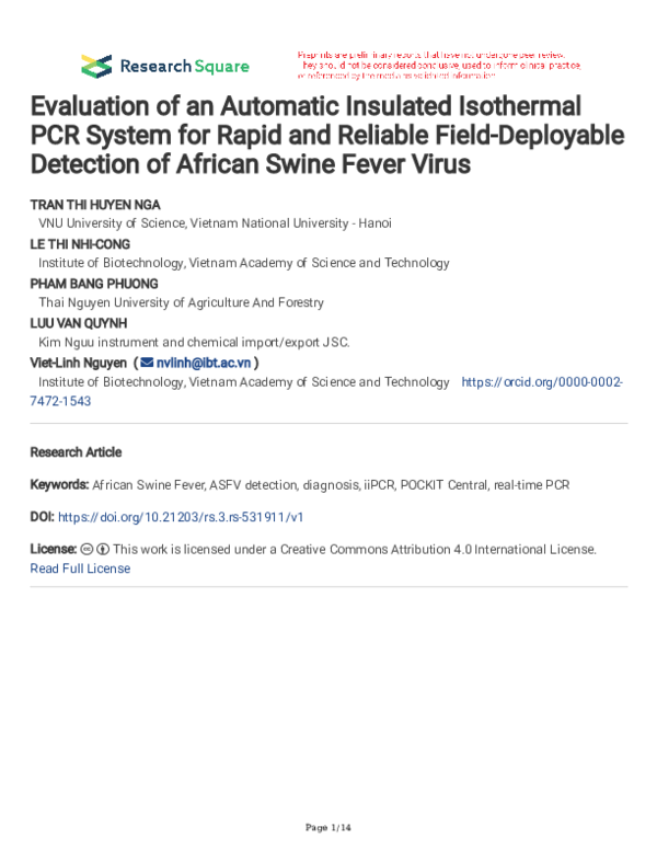 (PDF) Evaluation of an Automatic Insulated Isothermal PCR System for ...