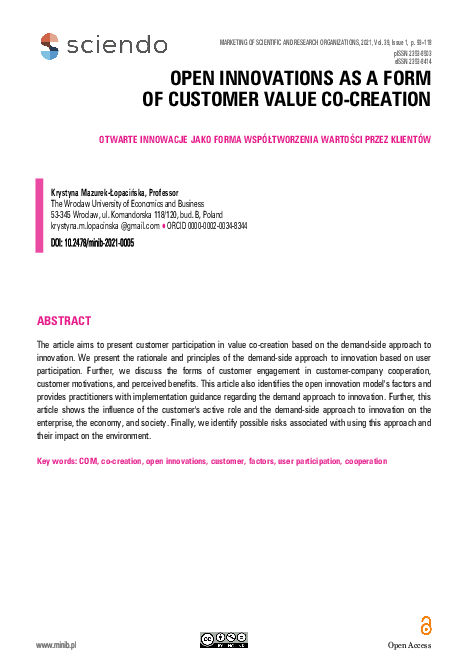 (PDF) Open Innovation and Customer Value Co-Creation