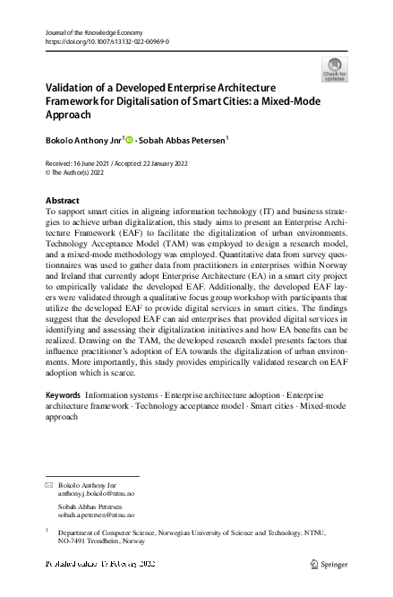 (PDF) Validation of a Developed Enterprise Architecture Framework for Digitalisation of Smart ...