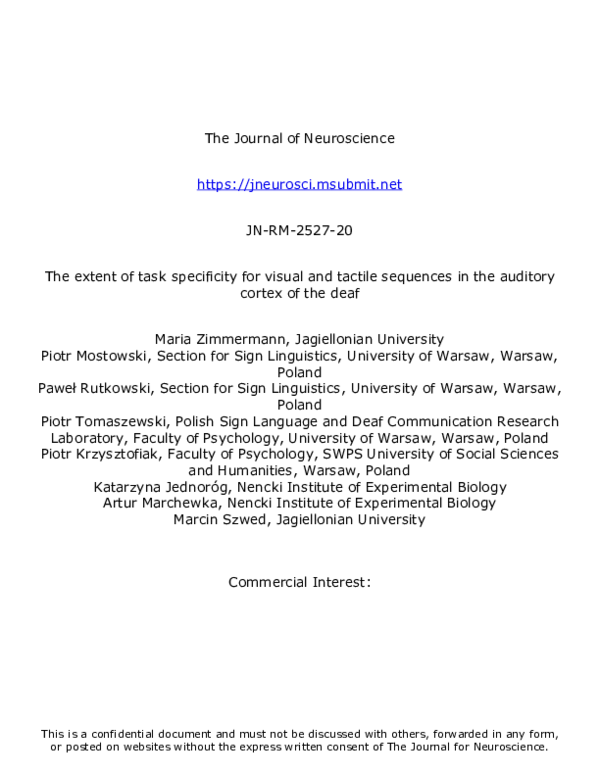 (PDF) The extent of task specificity for visual and tactile sequences in the auditory cortex of ...
