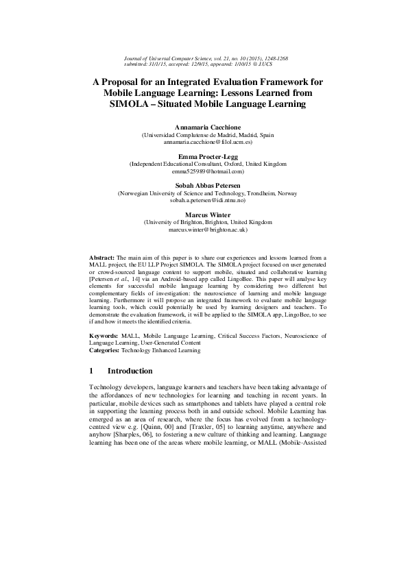 (PDF) A Proposal for an Integrated Evaluation Framework for Mobile ...