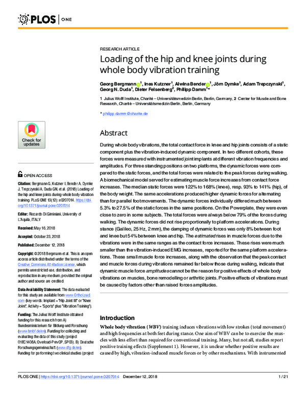 (PDF) Loading of the hip and knee joints during whole body vibration ...