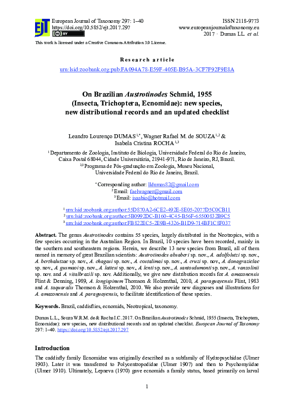 (PDF) On Brazilian Austrotinodes Schmid, 1955 (Insecta, Trichoptera ...