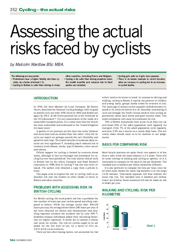 (PDF) Assessing the actual risks faced by cyclists