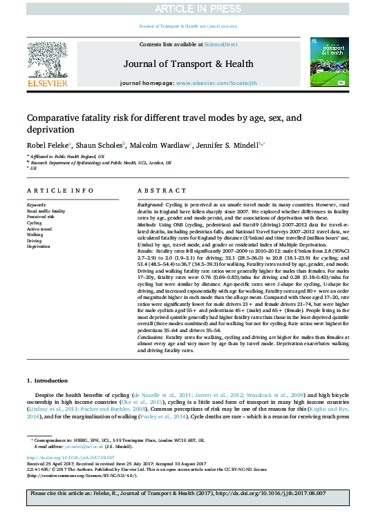 (PDF) Comparative fatality risk for different travel modes by age, sex ...