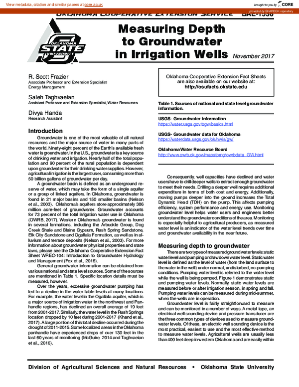 (PDF) Measuring depth to groundwater in irrigation wells | Divya Handa ...