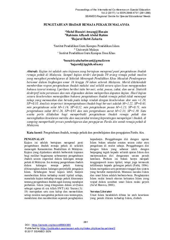 (PDF) Pengetahuan Ibadah Remaja Pekak DI Malaysia