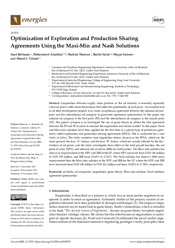 (PDF) Optimization of Exploration and Production Sharing Agreements Using the Maxi-Min and Nash ...
