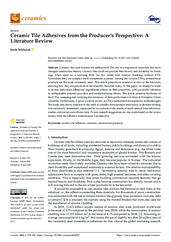 (PDF) Ceramic Tile Adhesives from the Producer’s Perspective: A Literature Review | Jacek ...