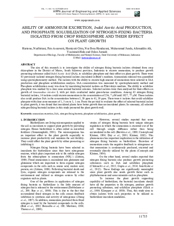 (PDF) ABILITY OF AMMONIUM EXCRETION, Indol Acetic Acid PRODUCTION,AND ...