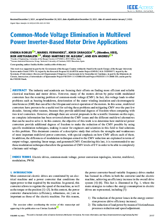 Pdf Common Mode Voltage Elimination In Multilevel Power Inverter Based Motor Drive Applications