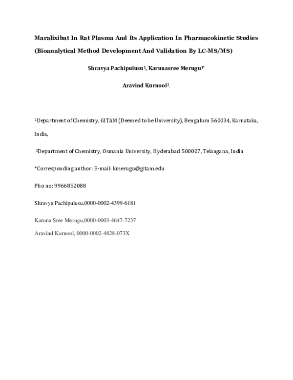 (PDF) Maralixibat In Rat Plasma And Its Application In Pharmacokinetic Studies (Bioanalytical ...