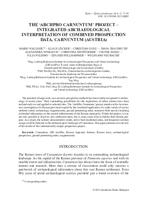 (PDF) The ‘Archpro Carnuntum’ Project – Integrated Archaeological ...