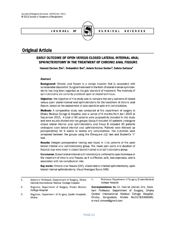(PDF) Early Outcome of Open versus Closed Lateral Internal Anal ...
