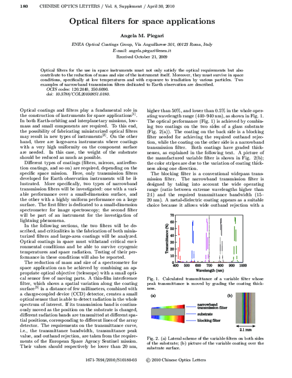 (PDF) Optical filters for space applications
