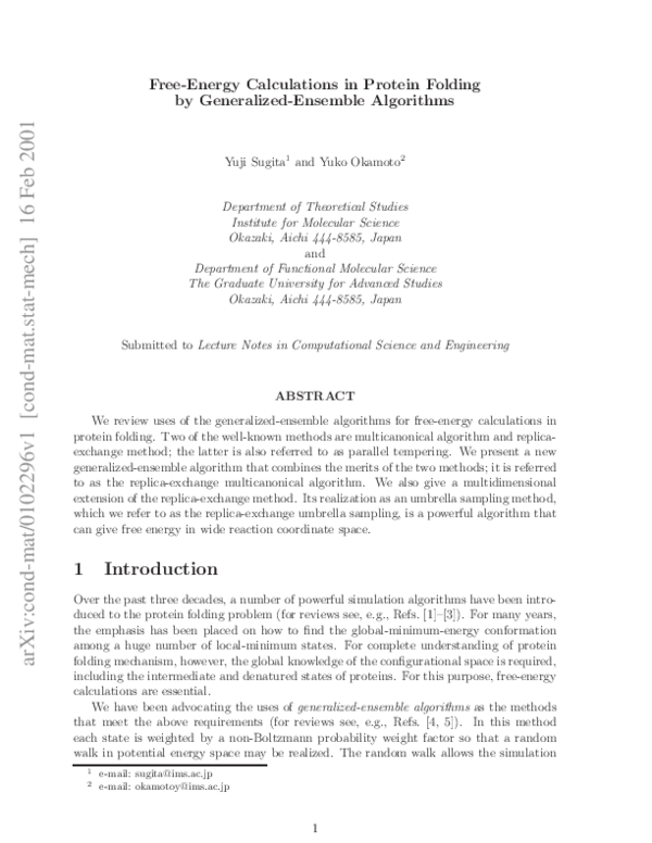 (PDF) Free-Energy Calculations in Protein Folding by Generalized ...