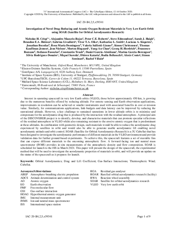 (PDF) Investigation of Novel Drag-Reducing and Atomic Oxygen Resistant ...