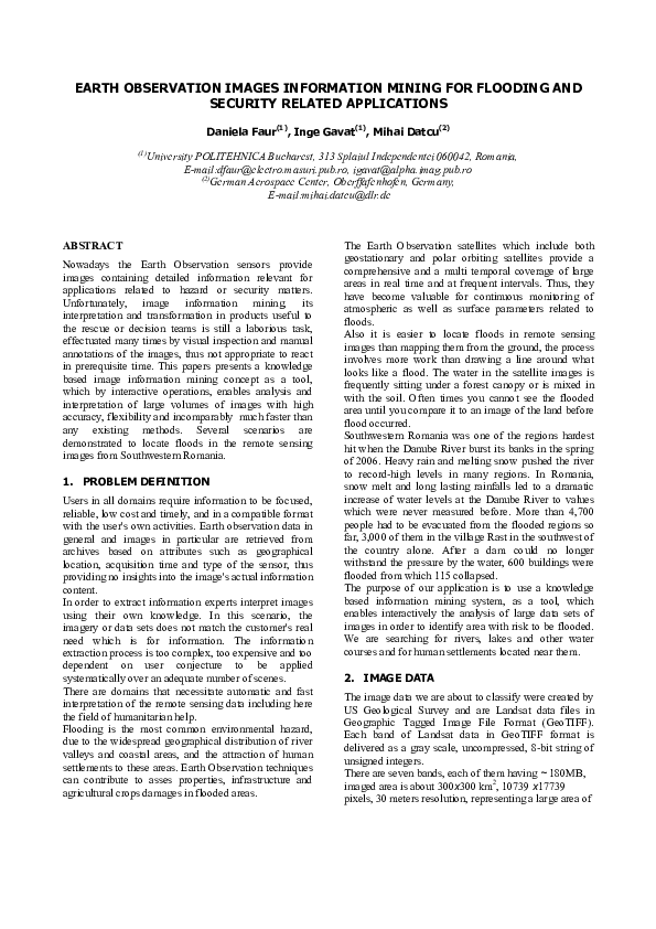 (PDF) Earth Observation Images Information Mining for Flooding and Security Related Applications