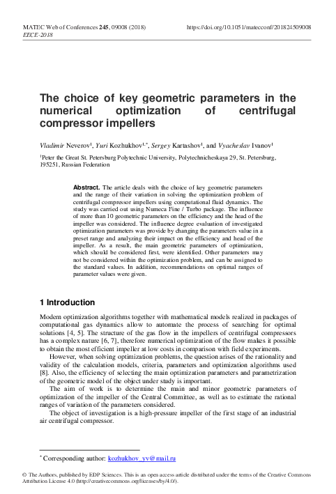 (PDF) The choice of key geometric parameters in the numerical optimization of centrifugal ...
