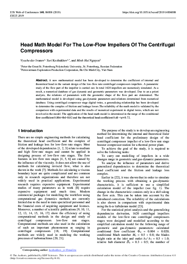 (PDF) Head Math Model For The Low-Flow Impellers Of The Centrifugal ...