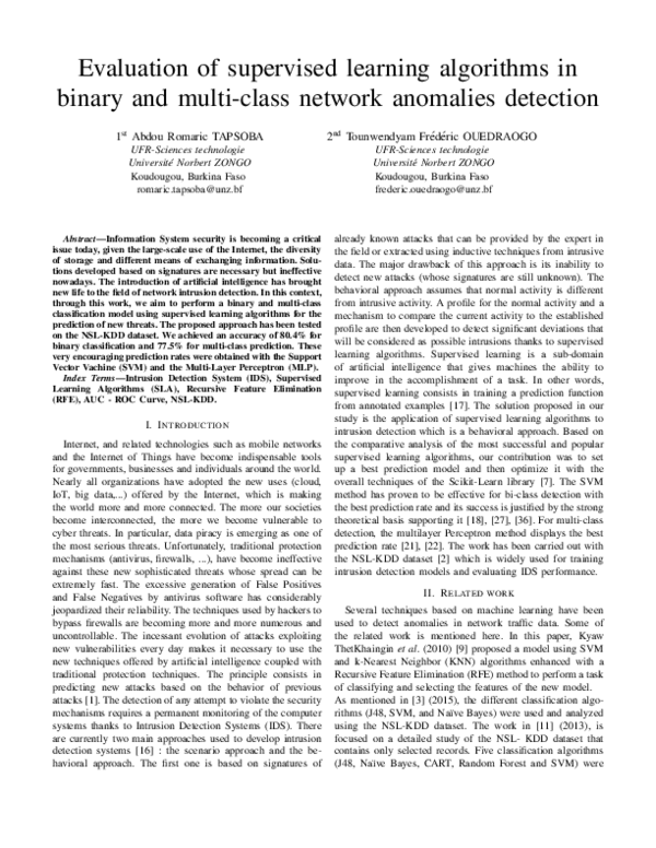 (PDF) Evaluation of supervised learning algorithms in binary and multi-class network anomalies ...
