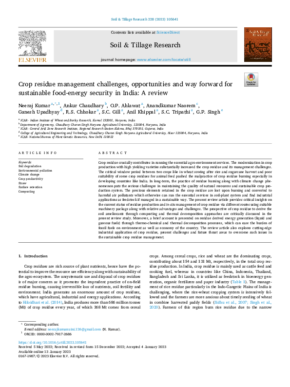 (PDF) Crop residue management challenges, opportunities and way forward for sustainable food ...