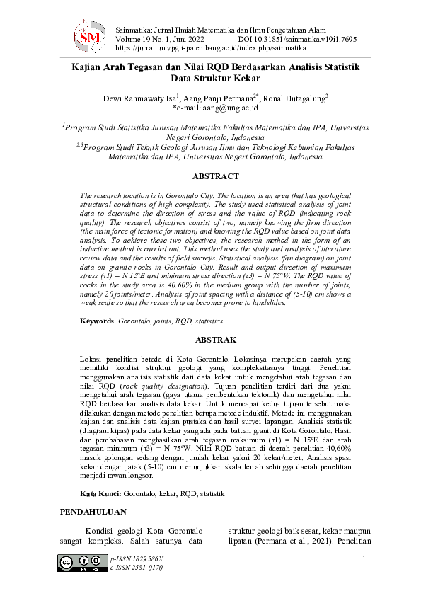 (PDF) Kajian Arah Tegasan dan Nilai RQD Berdasarkan Analisis Statistik Data Struktur Kekar ...