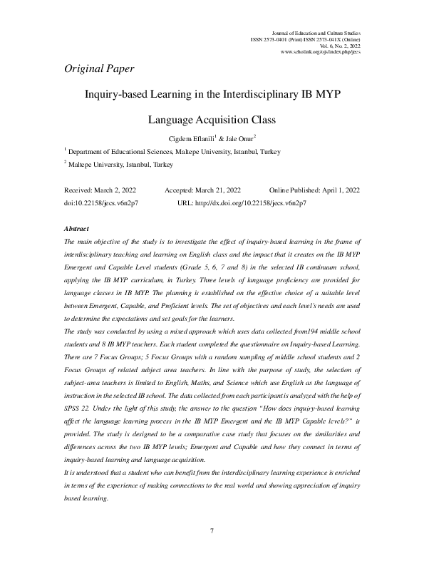 (PDF) Inquiry-based Learning in the Interdisciplinary IB MYP Language ...