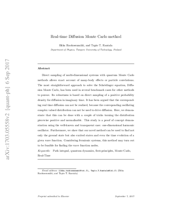 (PDF) Real-Time Diffusion Monte Carlo Method
