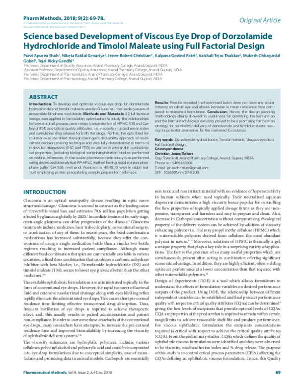 (PDF) Science based Development of Viscous Eye Drop of Dorzolamide ...