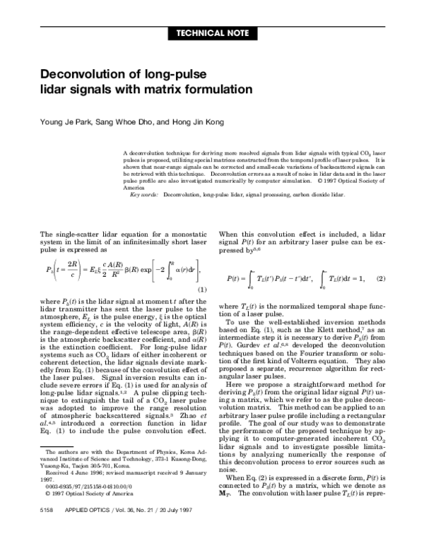 Pdf Deconvolution Of Long Pulse Lidar Signals With Matrix Formulation