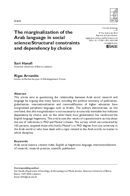 (PDF) The marginalization of the Arab language in social science ...