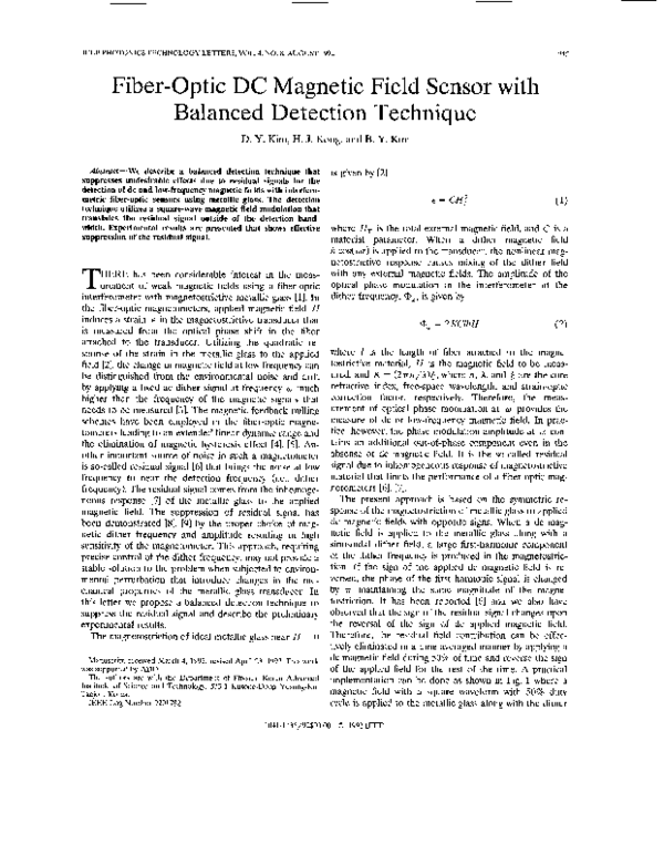 (PDF) Fiber-optic DC magnetic field sensor with balanced detection technique