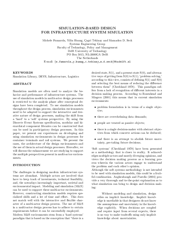 (PDF) Simulation-based design for infrastructure system simulation