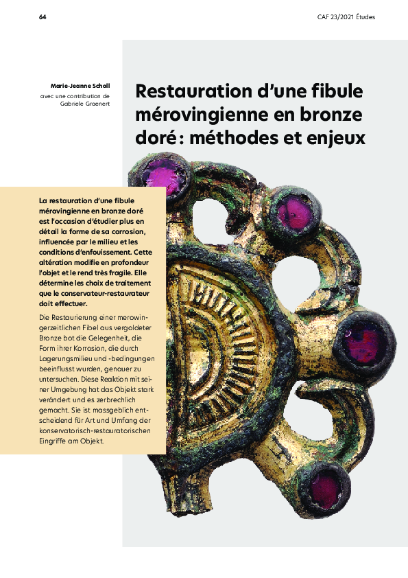 (PDF) Restauration d’une fibule mérovingienne en bronze doré : méthodes ...