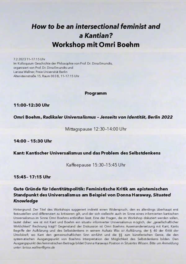 (PDF) How to be an intersectional feminist and a Kantian? Workshop mit ...