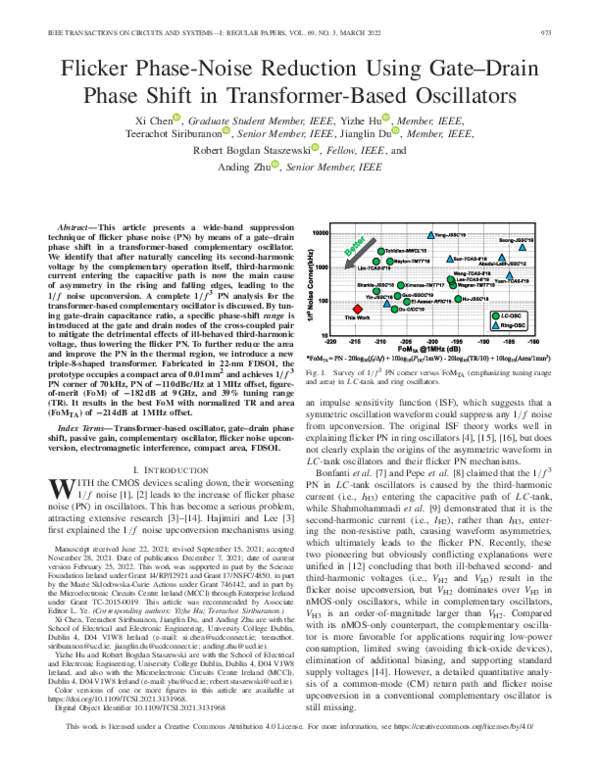 (PDF) Flicker Phase-Noise Reduction Using Gate–Drain Phase Shift in Transformer-Based Oscillators