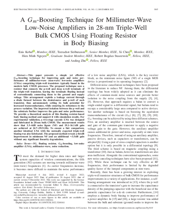 (PDF) A Gm -Boosting Technique for Millimeter-Wave Low-Noise Amplifiers in 28-nm Triple-Well ...